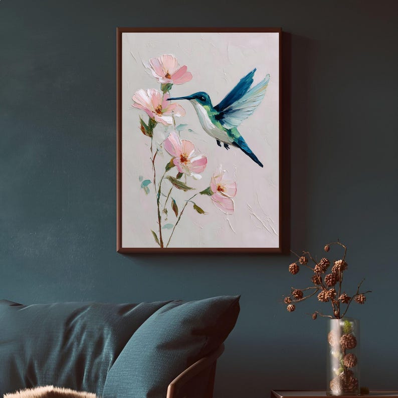 Hummingbird Oil Painting Art Print: Minimalist Nature Wall Décor - Etsy