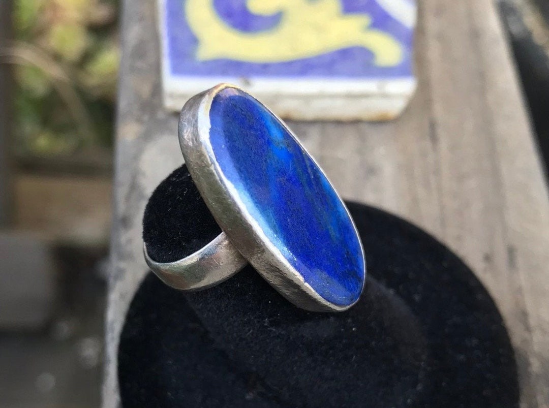 Azure Blue Lapis 70’s Vibe Vintage Sterling Ring - Etsy