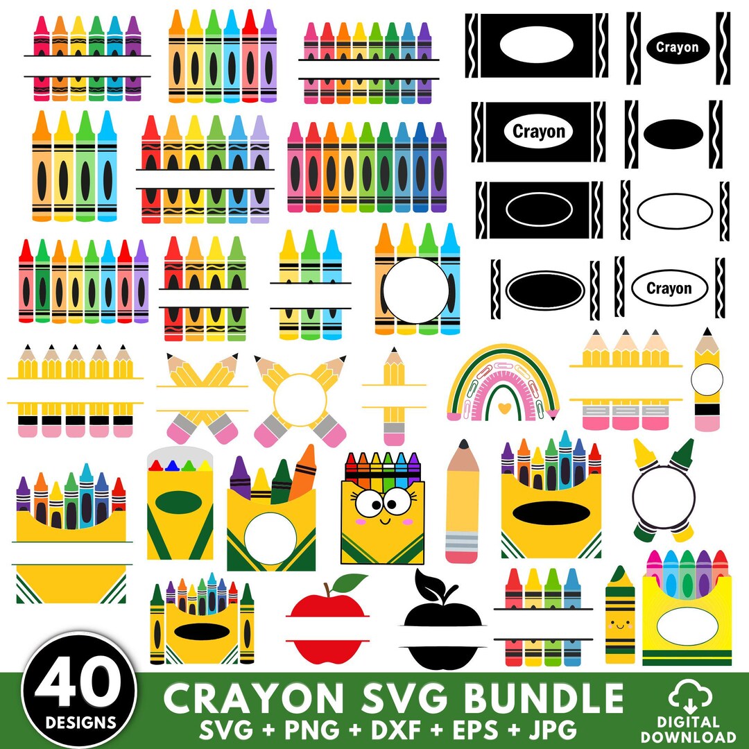 40 Crayon Split Monogram Svg, Crayon Svg, Teacher Svg, Crayon Set Svg ...