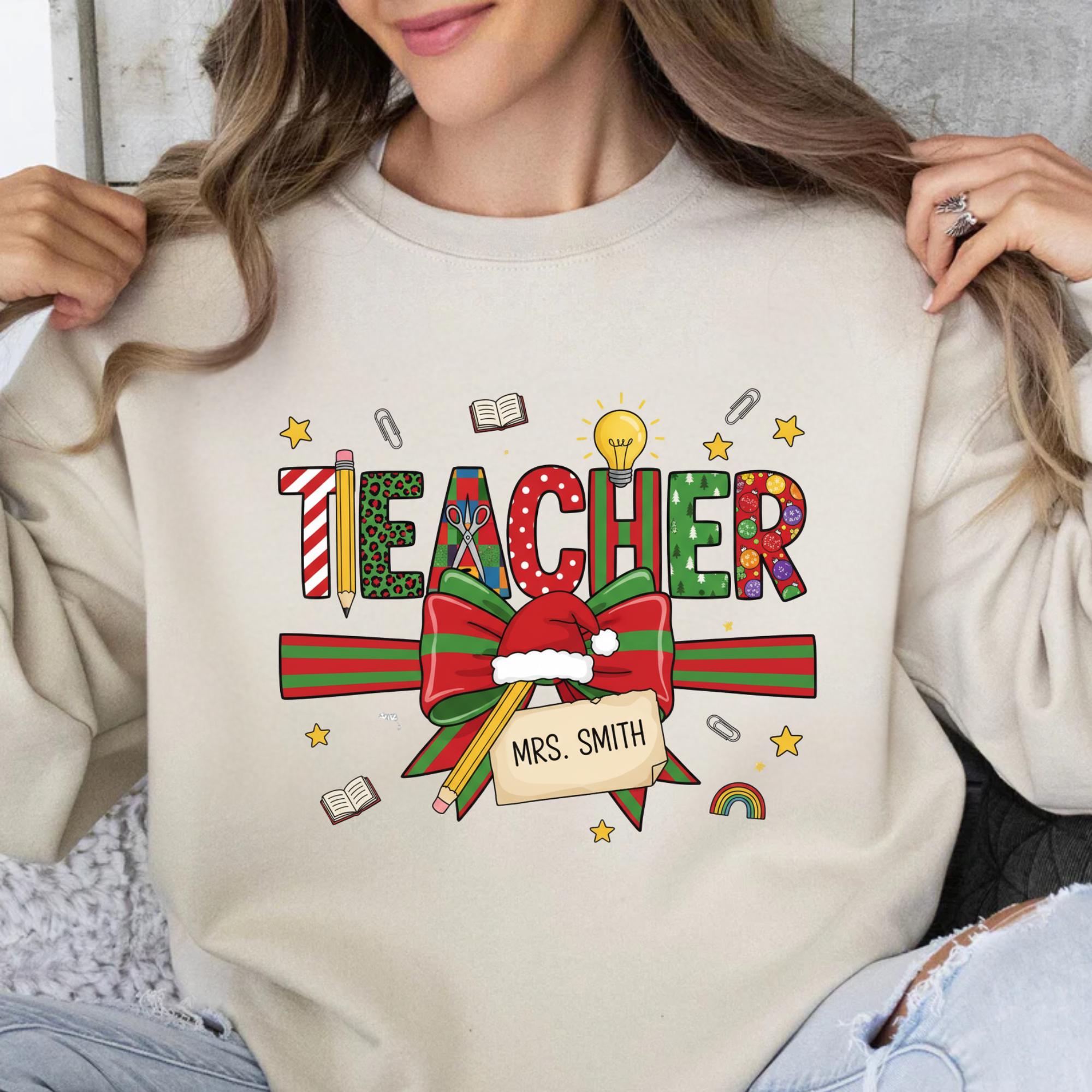 Teacher Christmas Png, Christmas Png, Retro Christmas Png, Personalized ...
