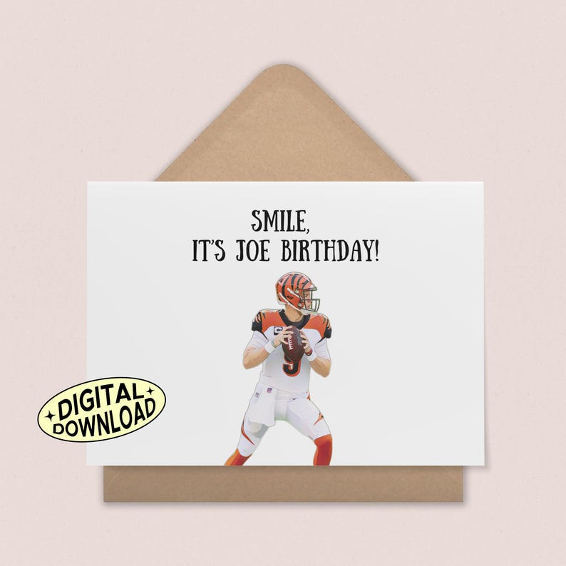 Joe Burrow Cincinnati Bengals NFL Birthday Greeting Card (printable ...