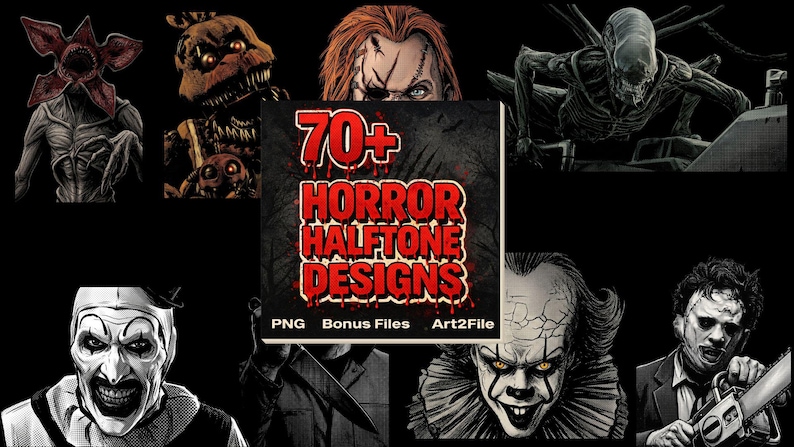 70+ Horror Halftone PNG Bundle | Dark Streetwear T-shirt Designs | DTF ...