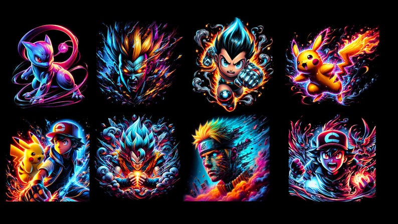 1000+ Anime Halftone PNG Bundle for DTF DTG Printing, Premium Anime ...