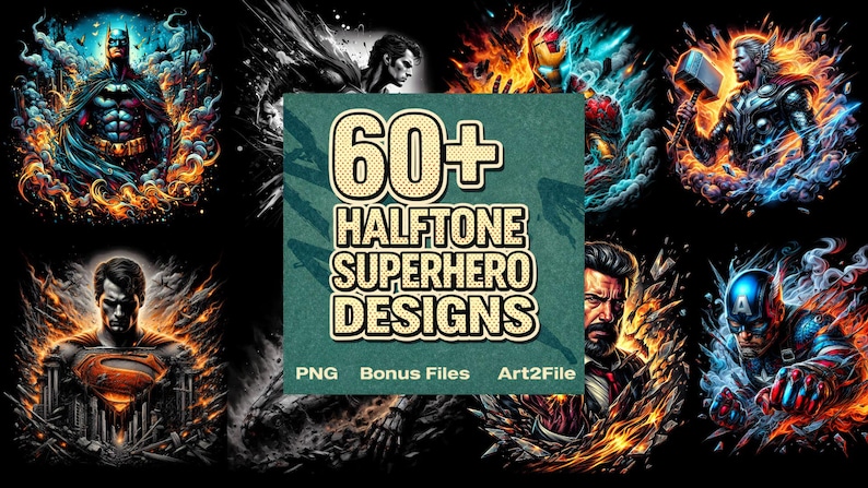 60+ Marvel & DC Halftone PNG Designs Bundle, Superhero Halftone Pack ...
