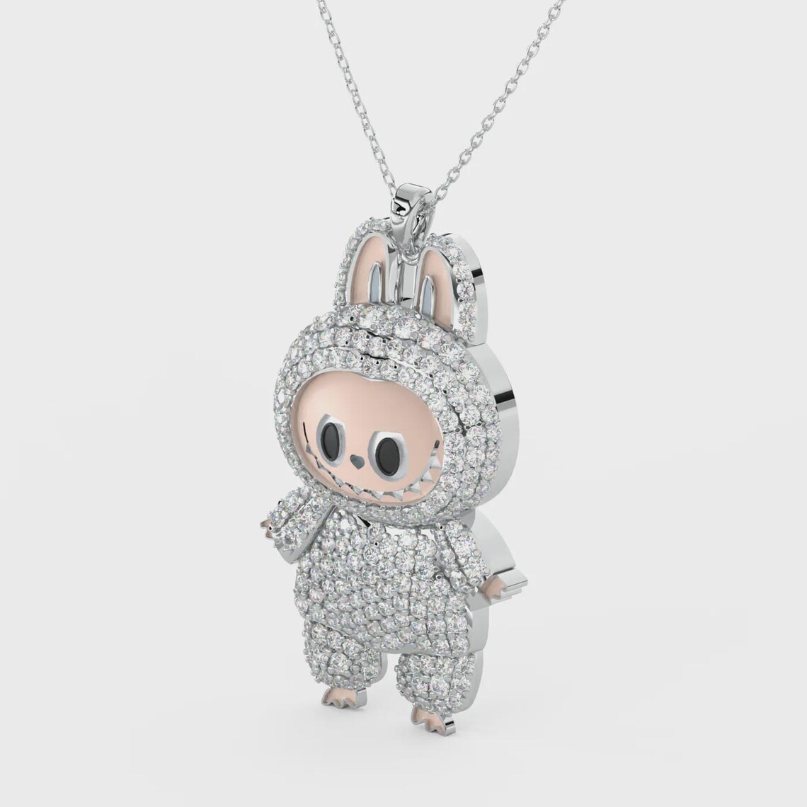 14K Gold Labubu Bunny Pendant: Lab-grown Diamond Kawaii Jewelry - Etsy