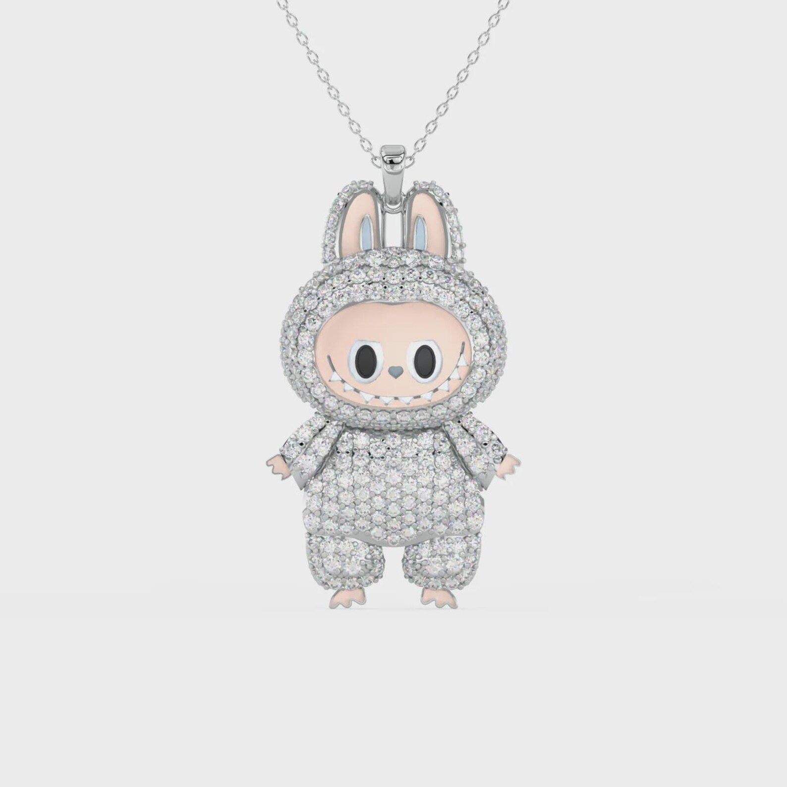 14K Gold Labubu Bunny Pendant: Lab-grown Diamond Kawaii Jewelry - Etsy