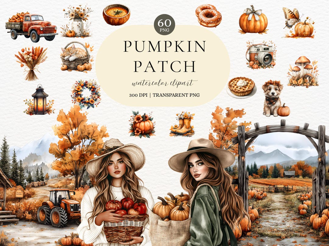 Watercolor Pumpkin Patch Clipart Autumn Planner Stickers Fall Decor ...