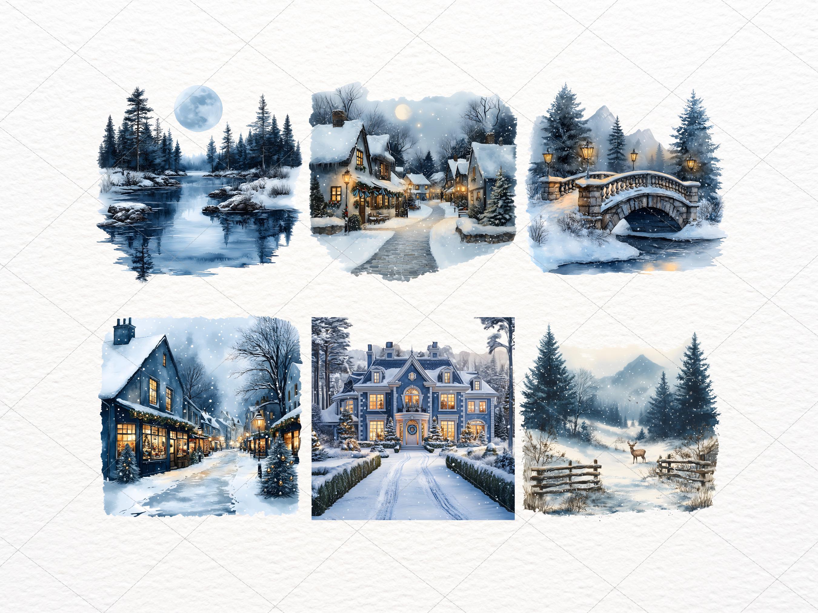 Watercolor Cozy Winter Clipart Christmas Snowy Winter Clipart Winter ...