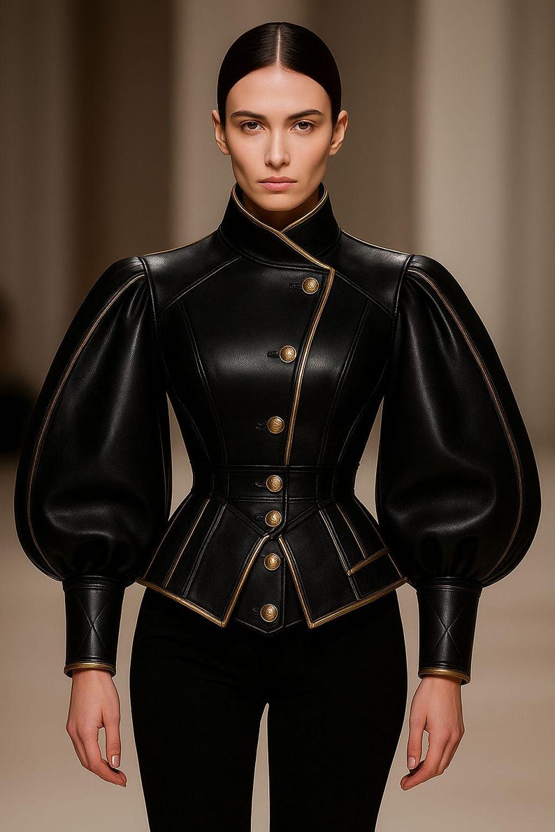 Women's Jacket With Gold Buttons and Puffed Sleeves - Etsy