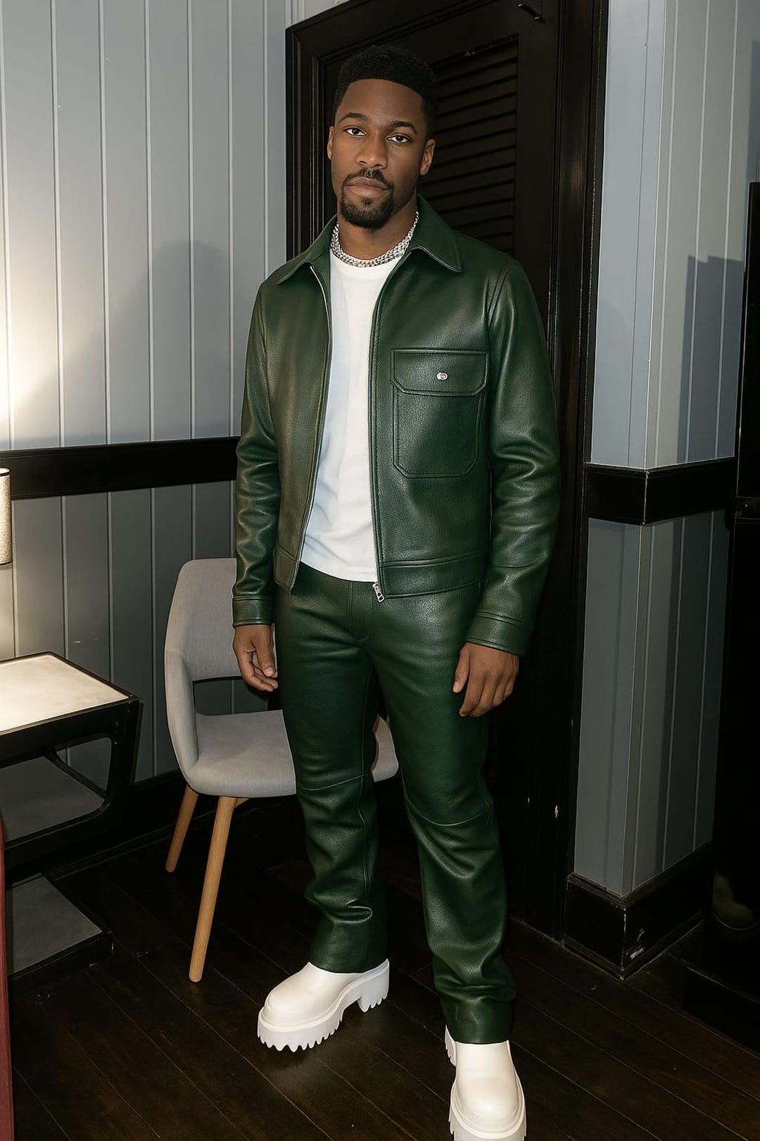 Men's Forest Green Lambskin Leather Jacket & Pants Set - Etsy