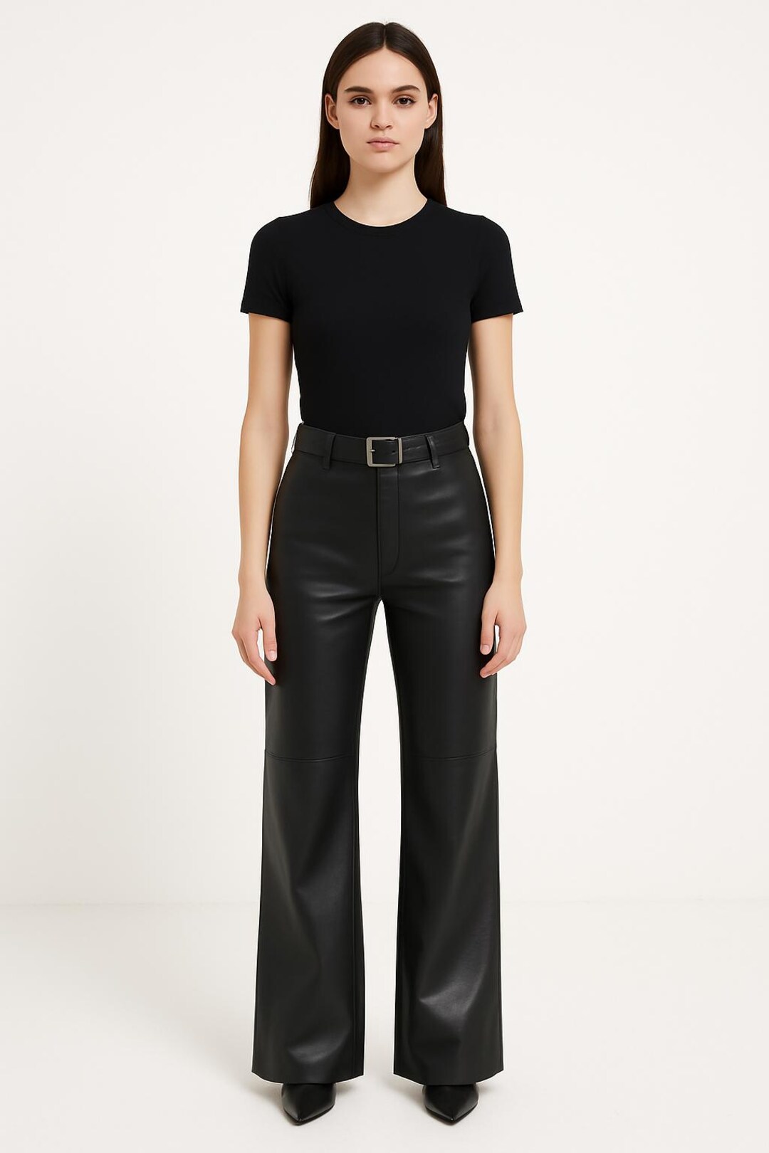 High-waisted Flared Sheep Leather Pants: Custom Fit Street Style - Etsy