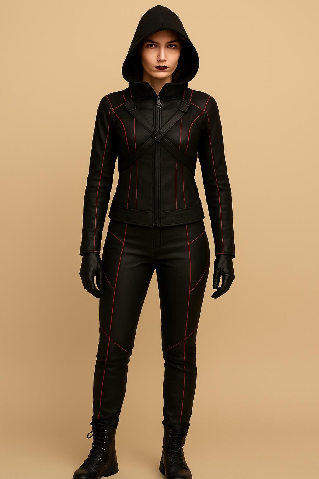 Black Leather-look Superhero Jacket | Hooded Jacket, Pants, Gloves ...