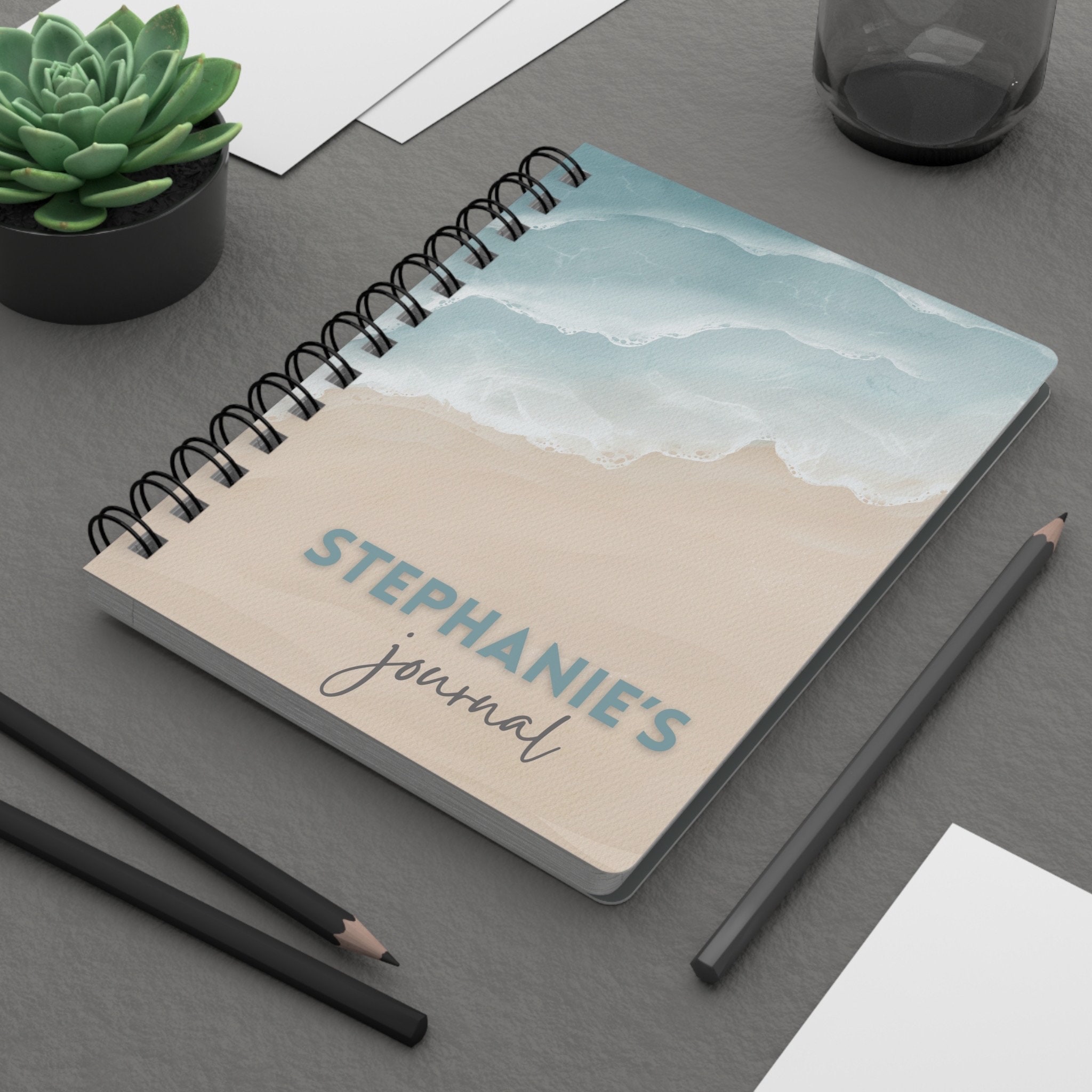 Custom Beach Spiral Notebook, Personalized Beach Wedding Favor, Custom ...