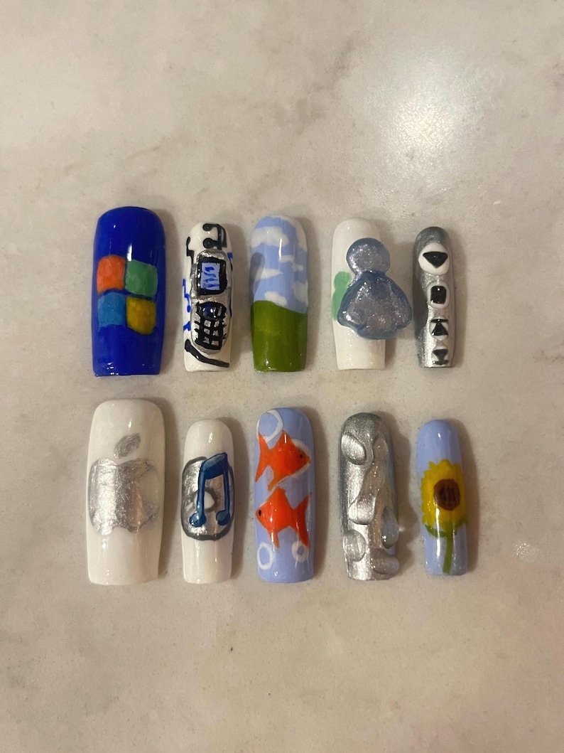 Frutiger Aero Press on Nails: Cyber, Colorful, Aquatic, Retro - Etsy
