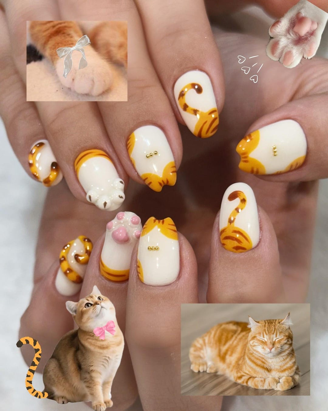 3D Ginger Cat Press on Nails: Kawaii Japanese Style Fake Nails - Etsy