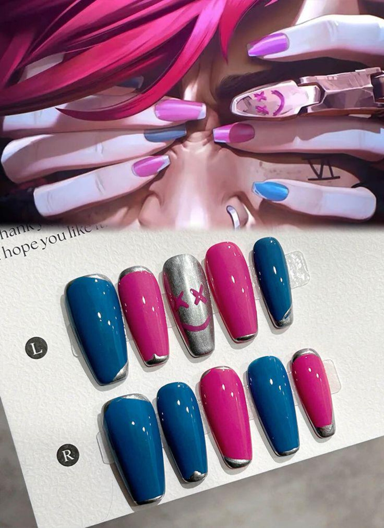 Arcane Jinx Press on Nails: Cyber-goth Pink and Blue Jinx Inspired Hand ...