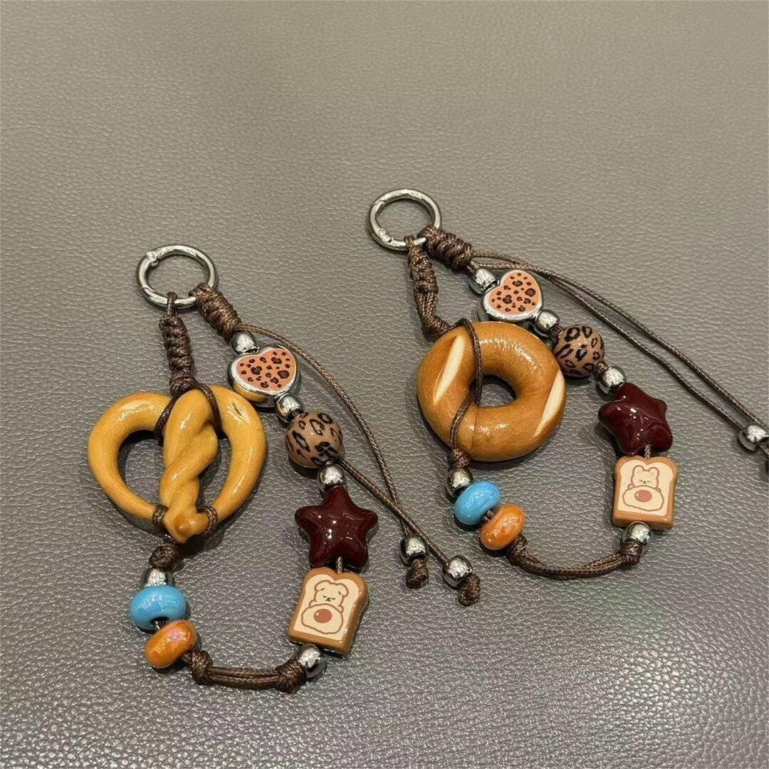 Handmade Pretzel Bag Charm, Resin Bread Keychain, Cute INS Style ...