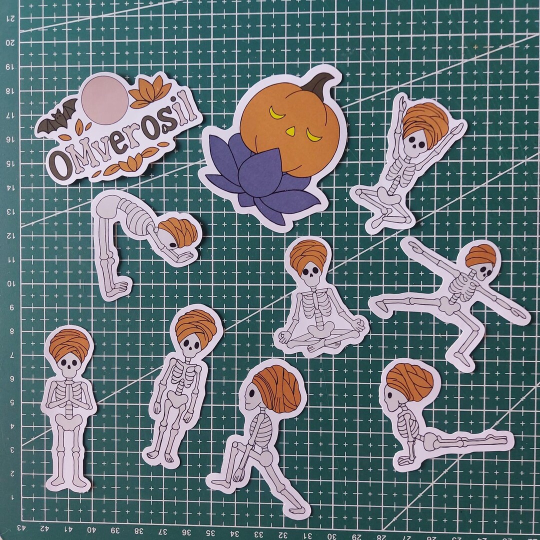 Spooky Yogi Skeleton Stickers for Halloween | Yoga Pose Set | Halloween ...