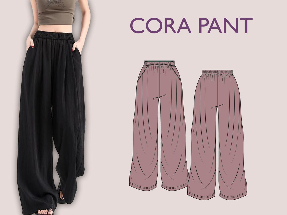 CORA Pant Sewing Pattern | Wide Leg Loose Trousers PDF |elastic Waist ...