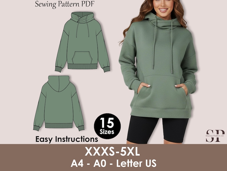 Cross Neck Hoodie Sewing Pattern PDF, Women’s Pullover Hoodie Pattern ...