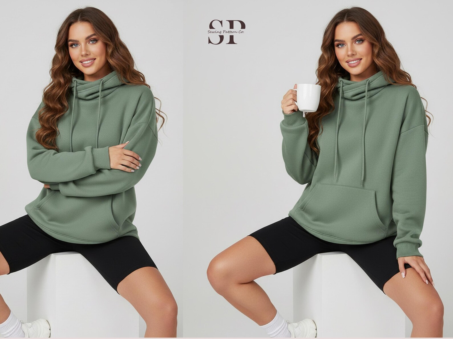Cross Neck Hoodie Sewing Pattern PDF, Women’s Pullover Hoodie Pattern ...