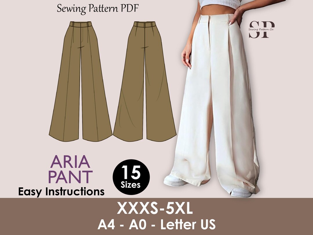 ARIA Pant Sewing Pattern | Wide Leg High Waist Trousers PDF | Women ...