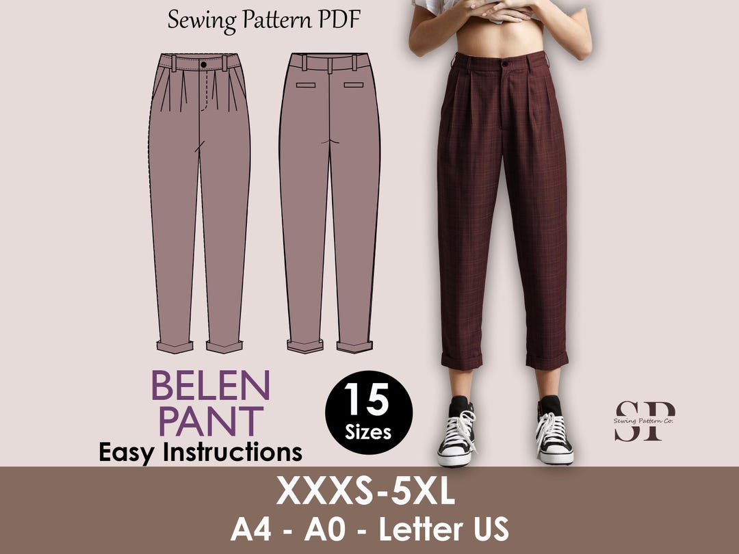 BELEN Pant- Cuffed Pant Pattern | Ankle Length Women Trouser | 70s, 90s ...