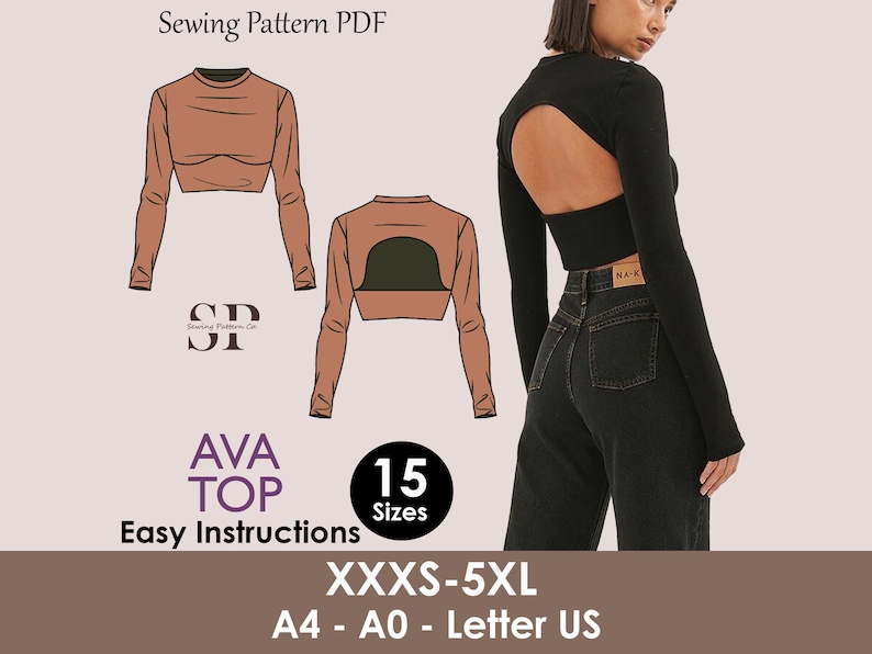 AVA Top - Turtleneck & Mock Neck Top | Back Cut Out Crop Top Sewing ...