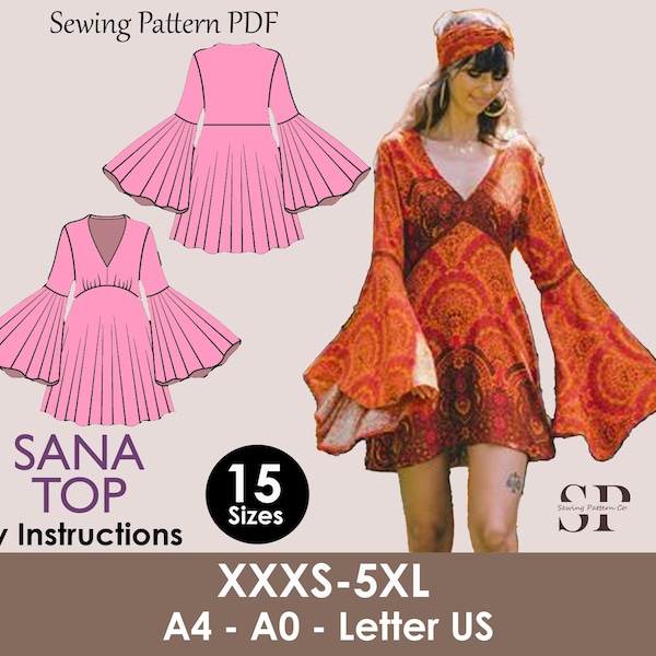 70s Bell Sleeve Dresses Pattern - Etsy