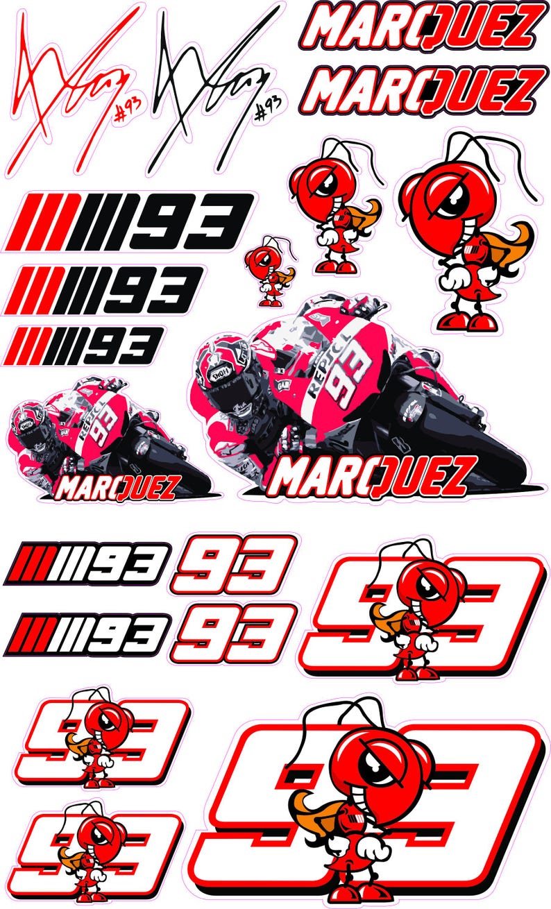 20 Sticker Set for Repsol Honda Marquez 93 Motogp Themed Laminated ...
