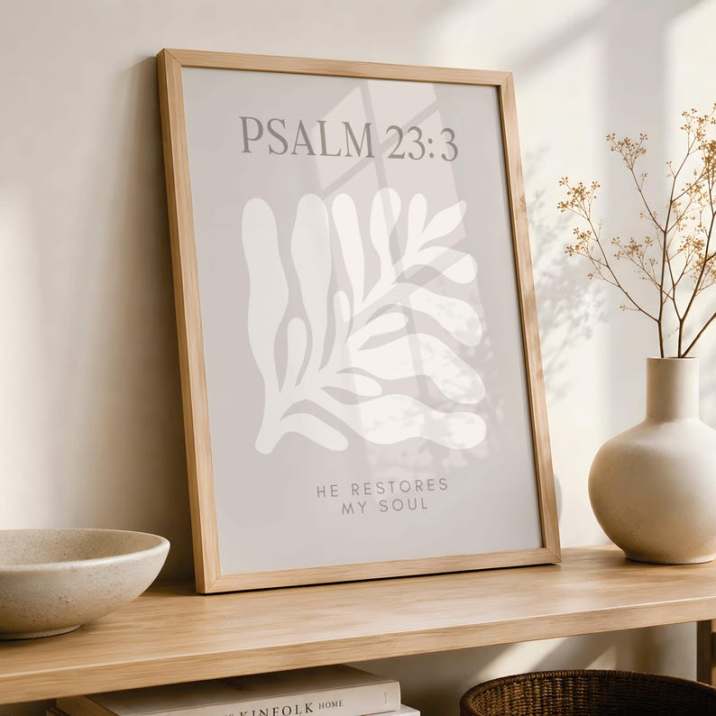 Psalm 23:3 Christian Wall Art Print, Modern Bible Verse Art, Neutral ...