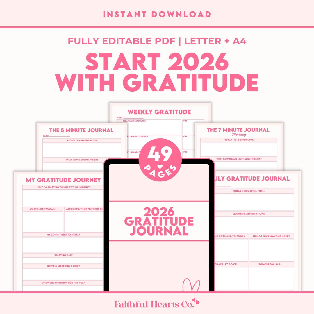 2026 Gratitude Journal Printable, Daily Weekly Monthly Planner, Faith ...