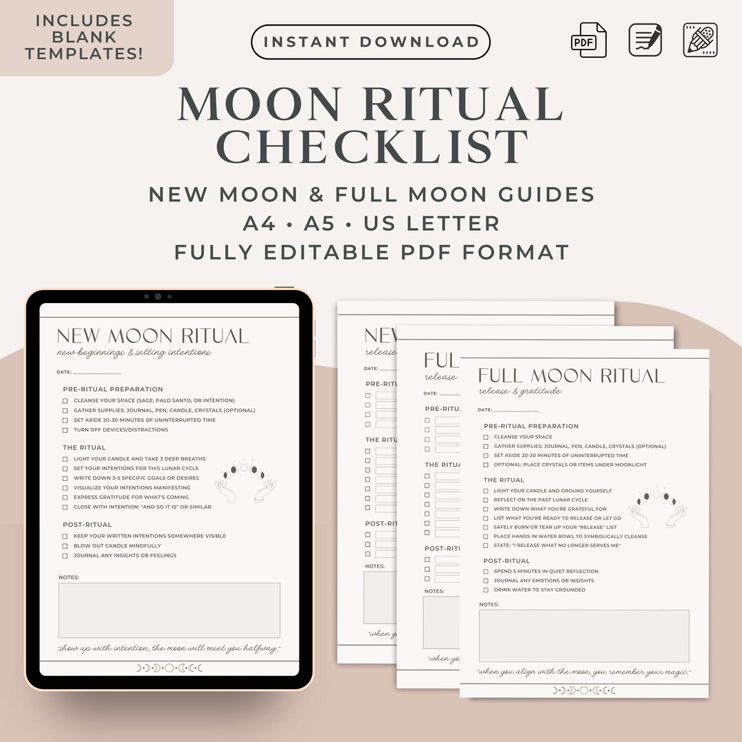 Moon Ritual Checklist Editable | New Moon Full Moon Guide PDF | Lunar ...
