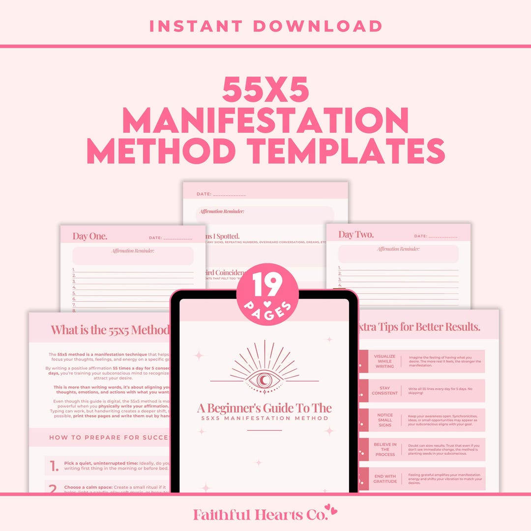 55x5 Manifestation Method Workbook: Printable Law of Attraction Guide ...