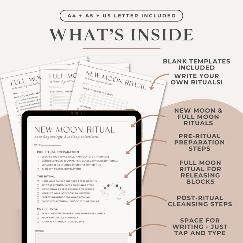 Moon Ritual Checklist Editable | New Moon Full Moon Guide PDF | Lunar ...