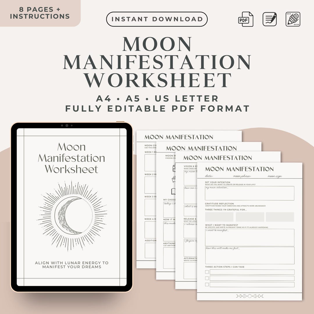 Editable Moon Manifestation Worksheet | Printable PDF | New Moon Full ...