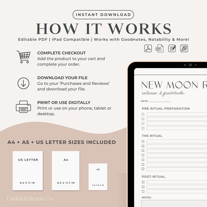 Moon Ritual Checklist Editable | New Moon Full Moon Guide PDF | Lunar ...
