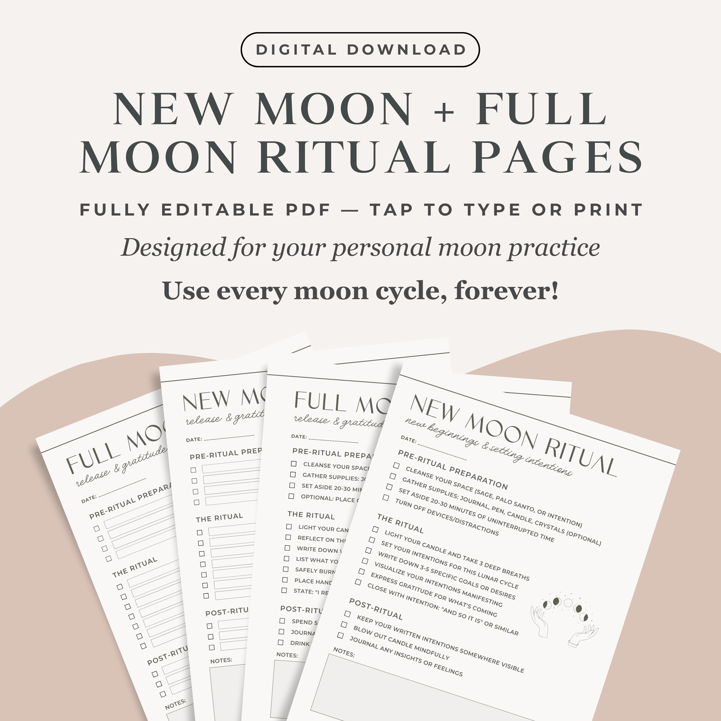 Moon Ritual Checklist Editable | New Moon Full Moon Guide PDF | Lunar ...