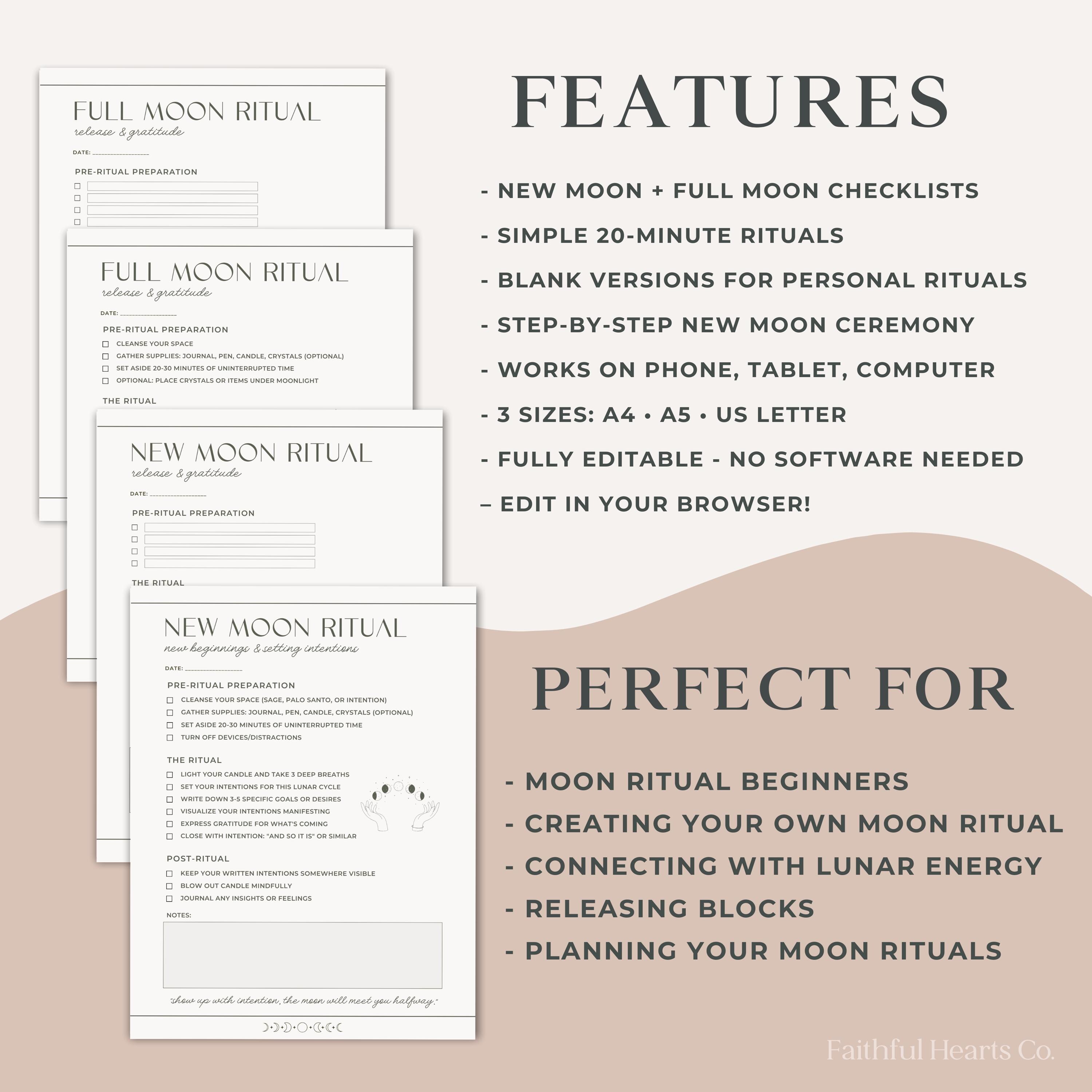 Moon Ritual Checklist Editable | New Moon Full Moon Guide PDF | Lunar ...