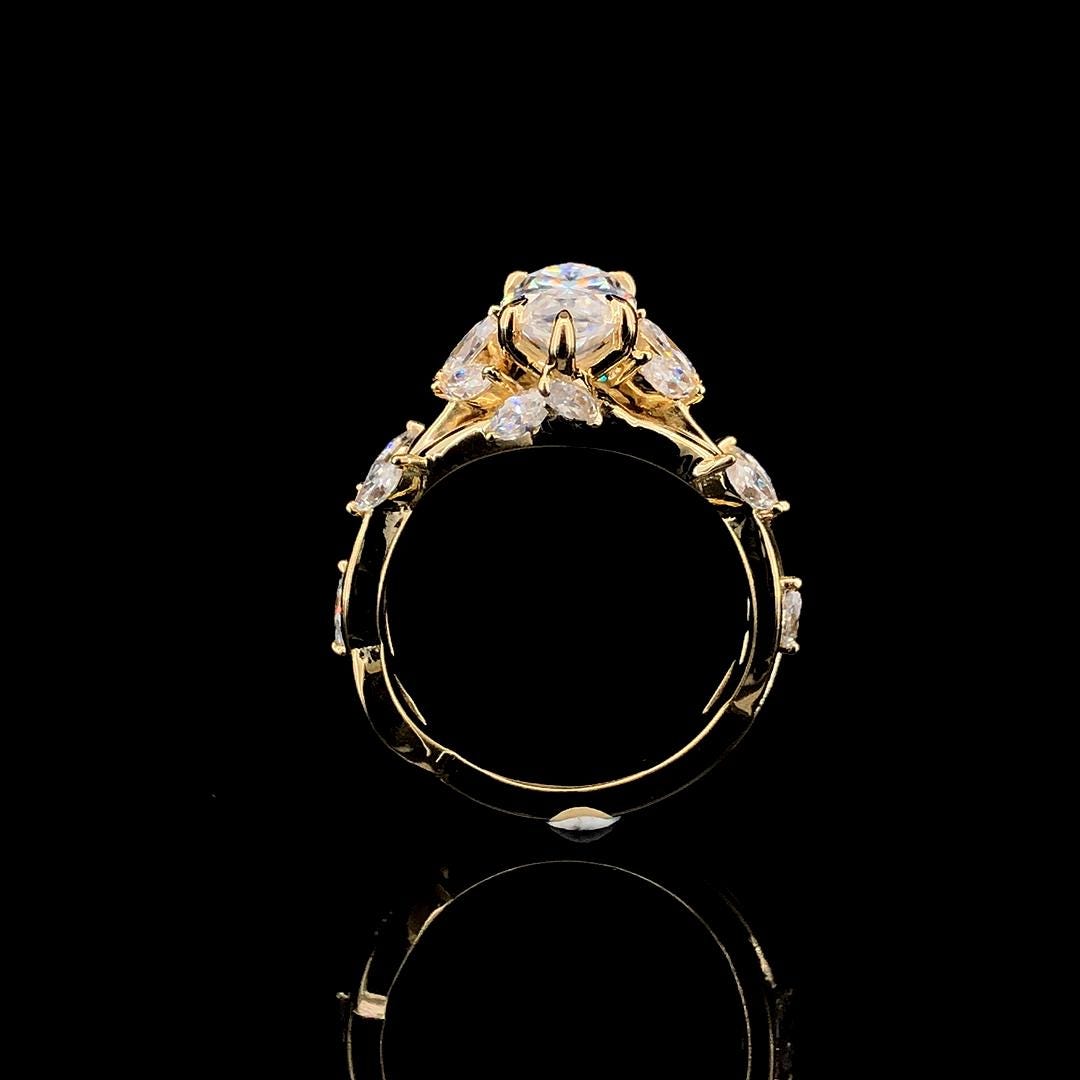 Marquise Lab Diamond Ring Vintage Diamond Engagement Ring Yellow Gold ...