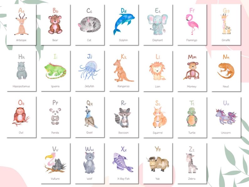 Watercolor Animal Alphabet Flashcards • A–Z Animal Cards for Small ...