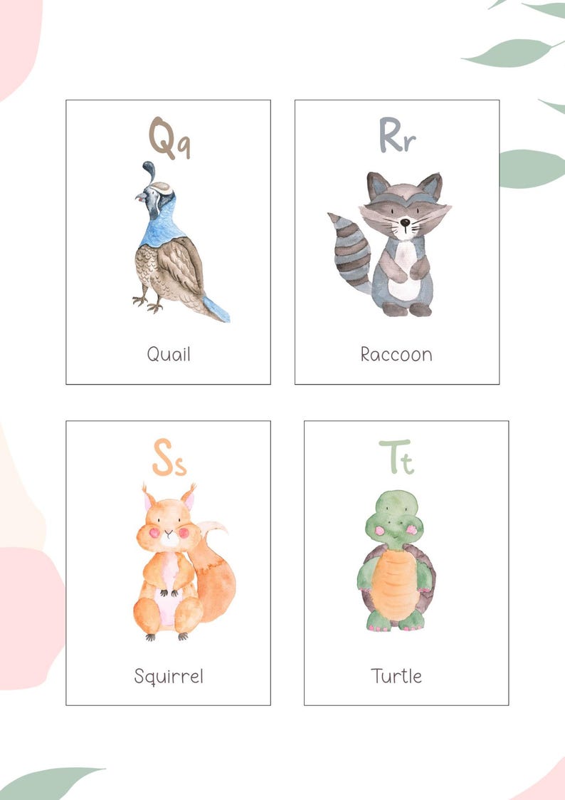 Watercolor Animal Alphabet Flashcards • A–Z Animal Cards for Small ...
