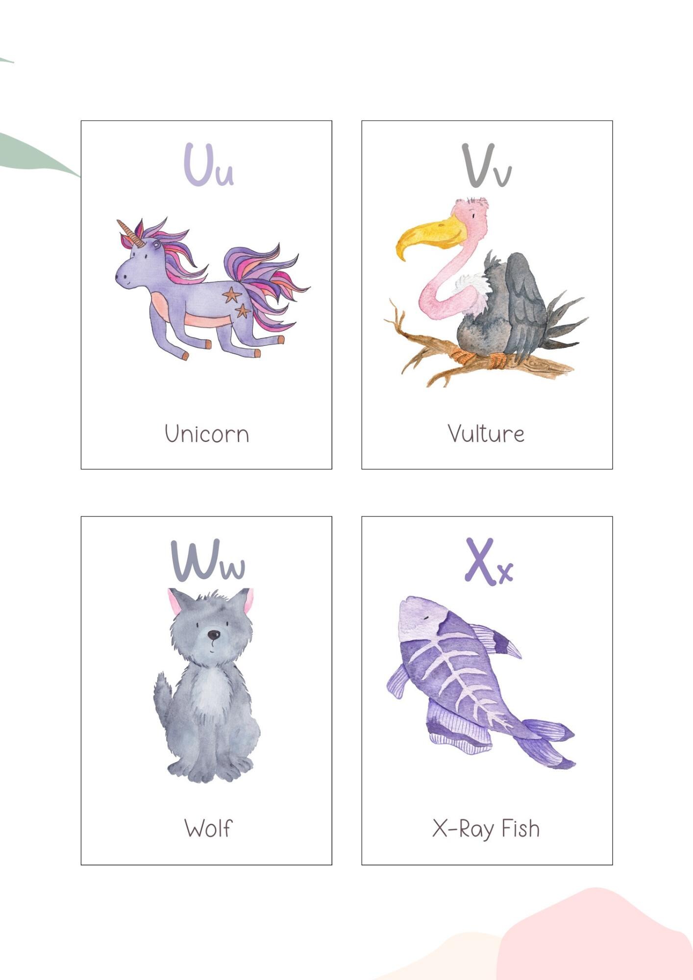 Watercolor Animal Alphabet Flashcards • A–Z Animal Cards for Small ...