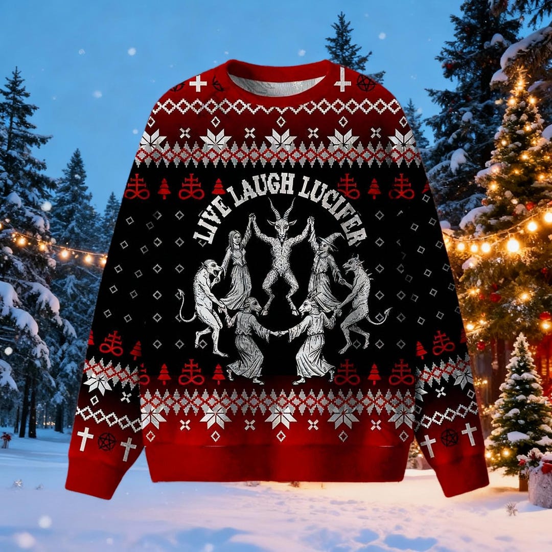 Live Laugh Lucifer Ugly Christmas Sweater, Funny Baphomet Dance Jumper ...