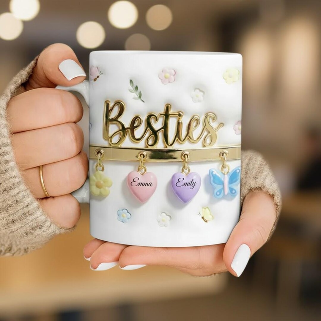 Personalized Besties Mug, Custom 3D Inflated Effect Coffee Cup, Best ...