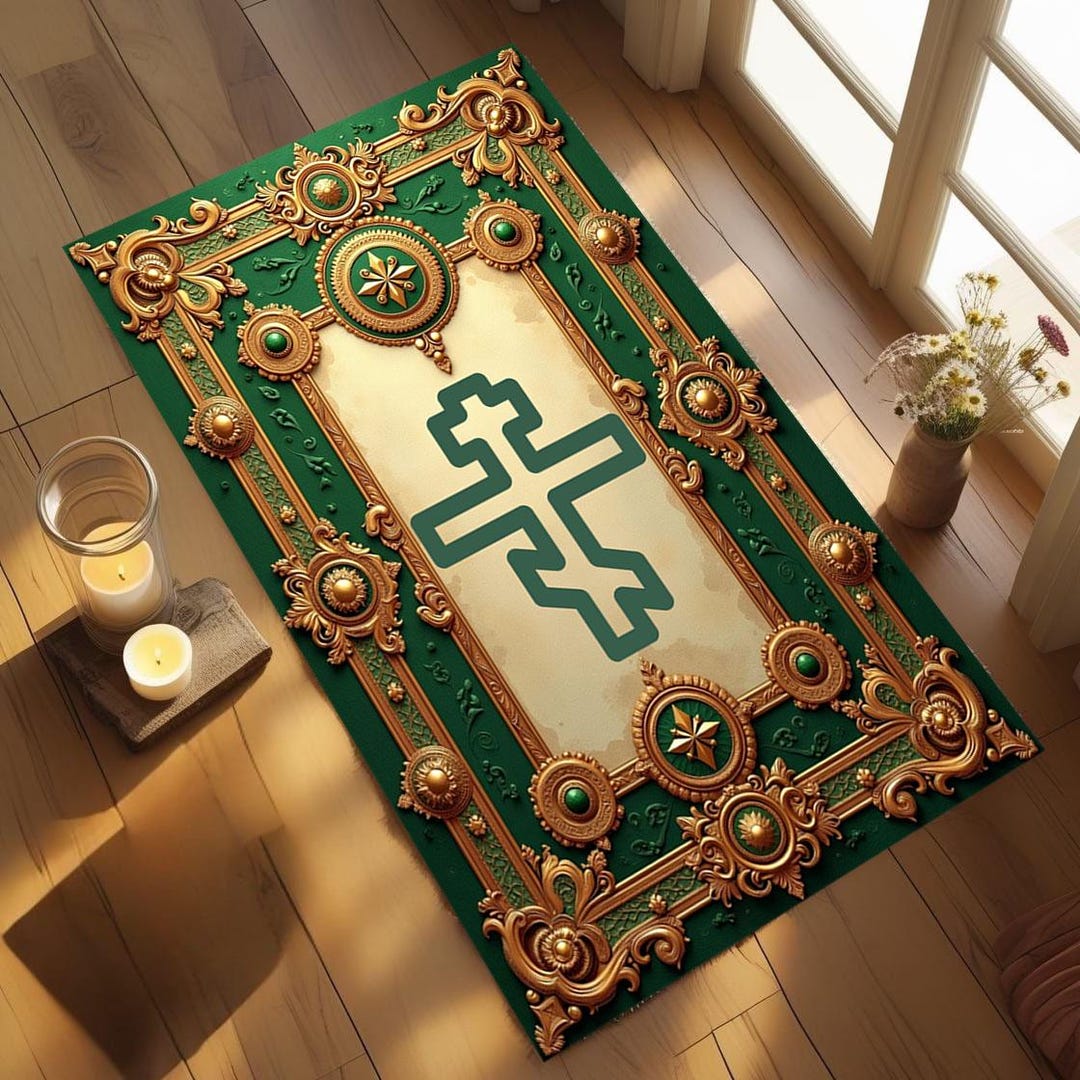 Green Orthodox Christian Prayer Mat, Non-slip Cotton Backing, Green ...