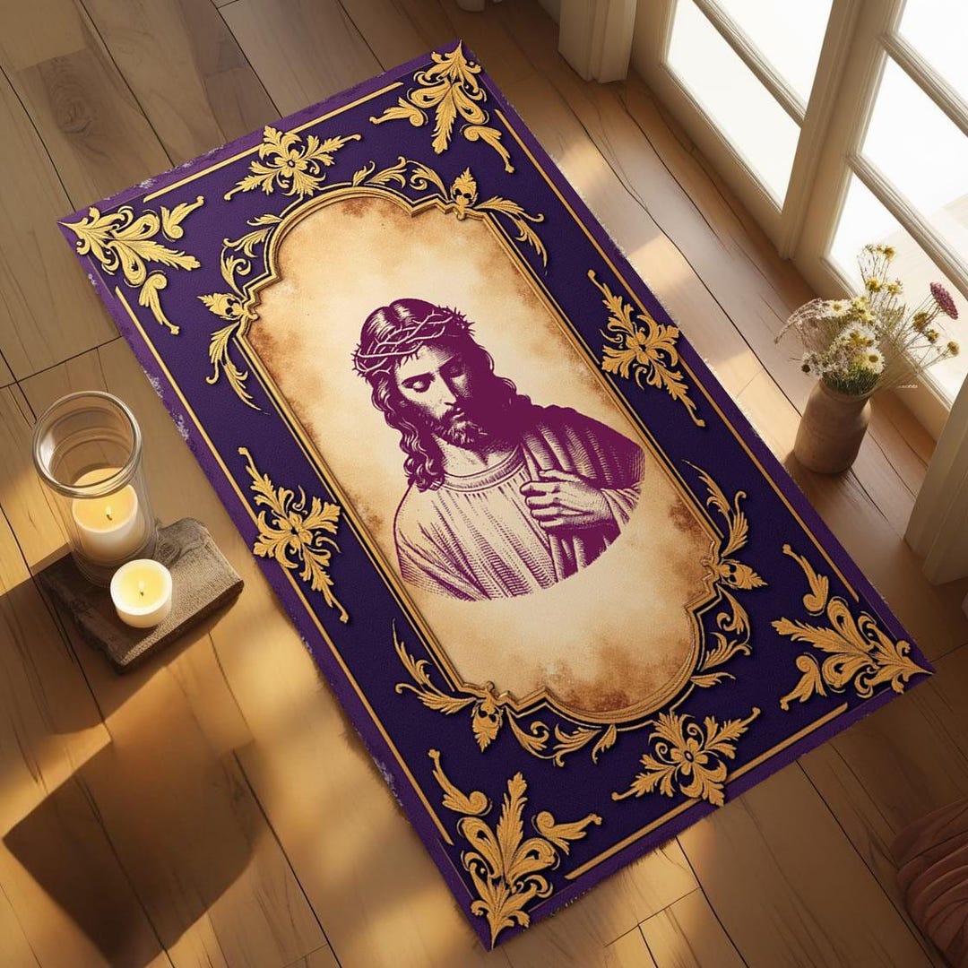 Jesus Christ Catholic Prayer Mat: Purple & Gold Christian Rug - Etsy