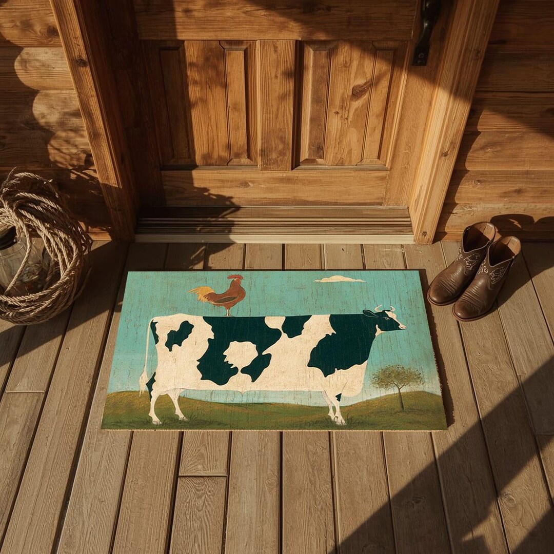 Farmhouse Cow & Rooster Doormat: Vintage Farm Animal Welcome Mat - Etsy