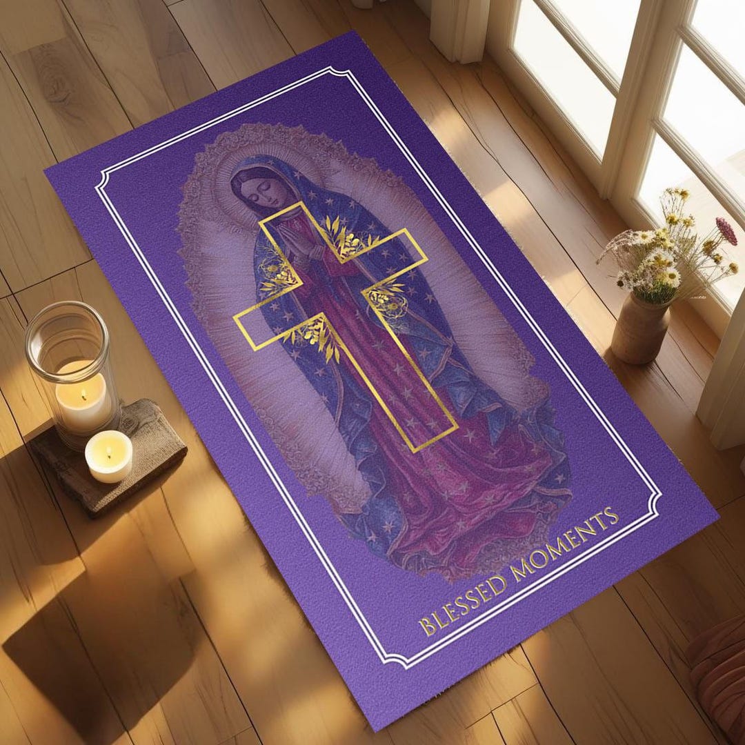 Purple Virgin Mary Prayer Mat, Christian Prayer Corner (digital Print ...