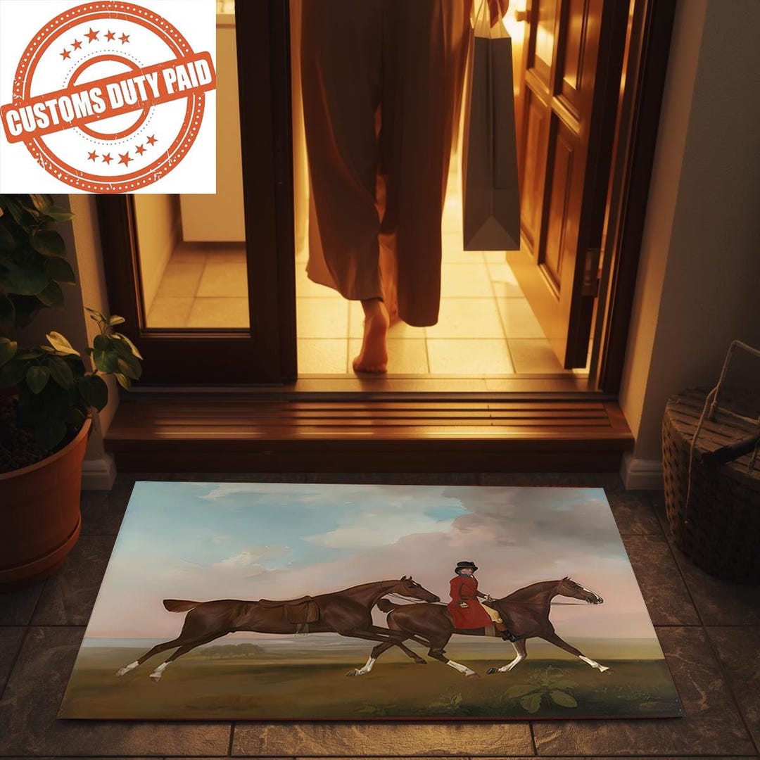 English Fox Hunt Doormat: Equestrian 18th Century Rustic Entryway Rug ...